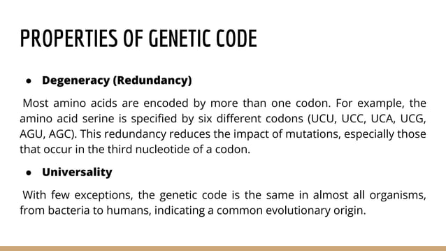 Genetic code properties and Wobble hypothesis.pptx | Programming Languages | Computing