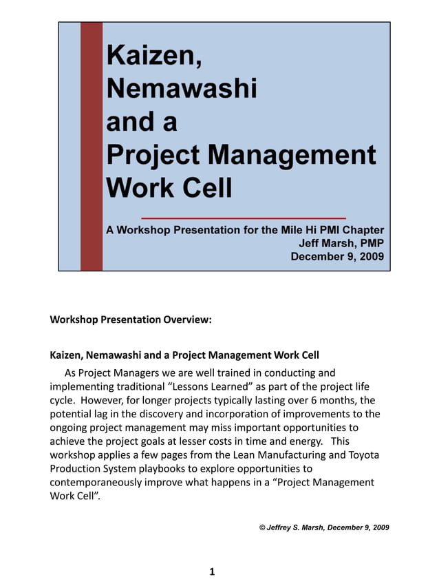 Kaizen, Nemawashi and a Project Management Work Cell | PDF