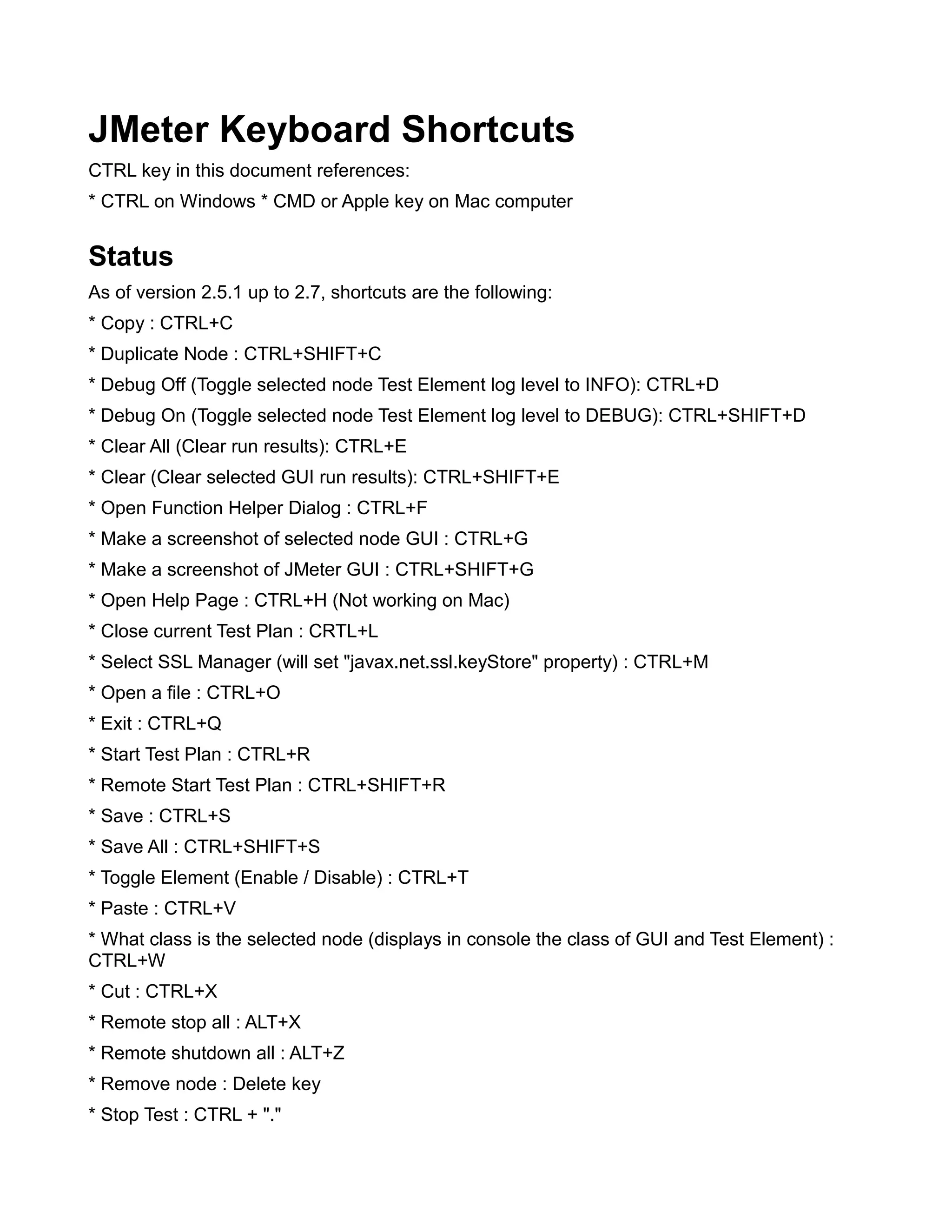 Jmeter keyboard shortcuts | DOC