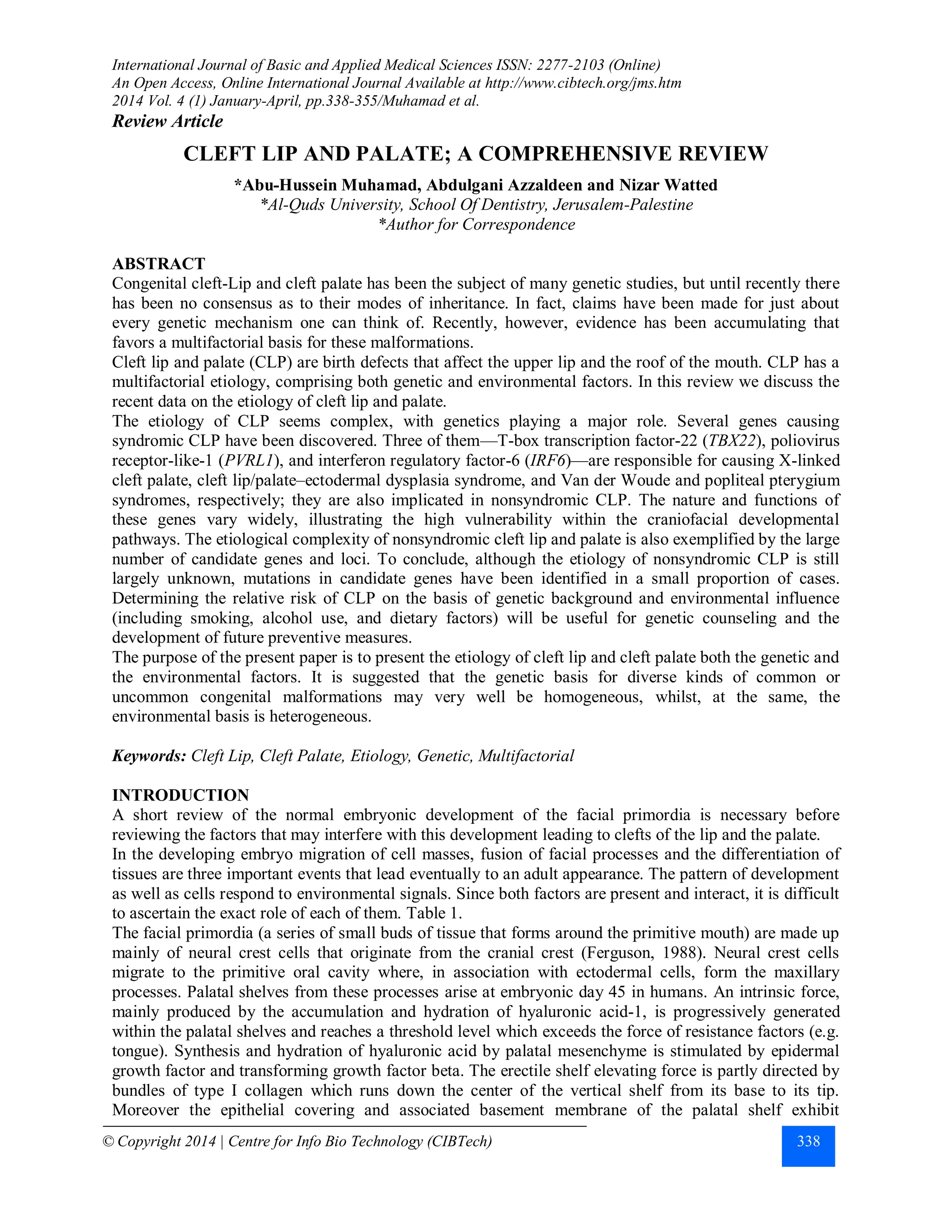 CLEFT LIP AND PALATE; A COMPREHENSIVE REVIEW | PDF