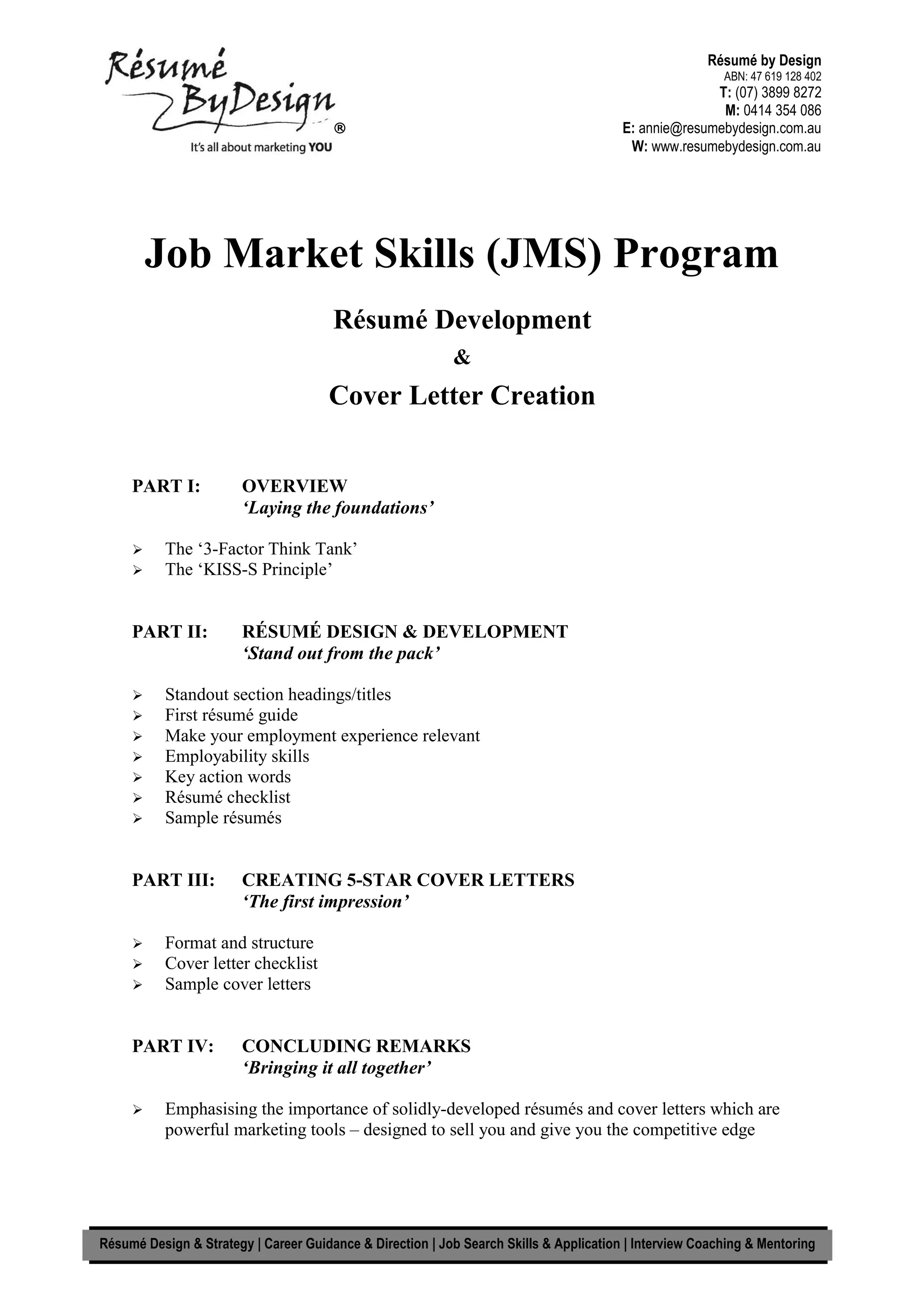 Job Market Skills (JMS) Program - Resumes and Letters | PDF | Resume ...