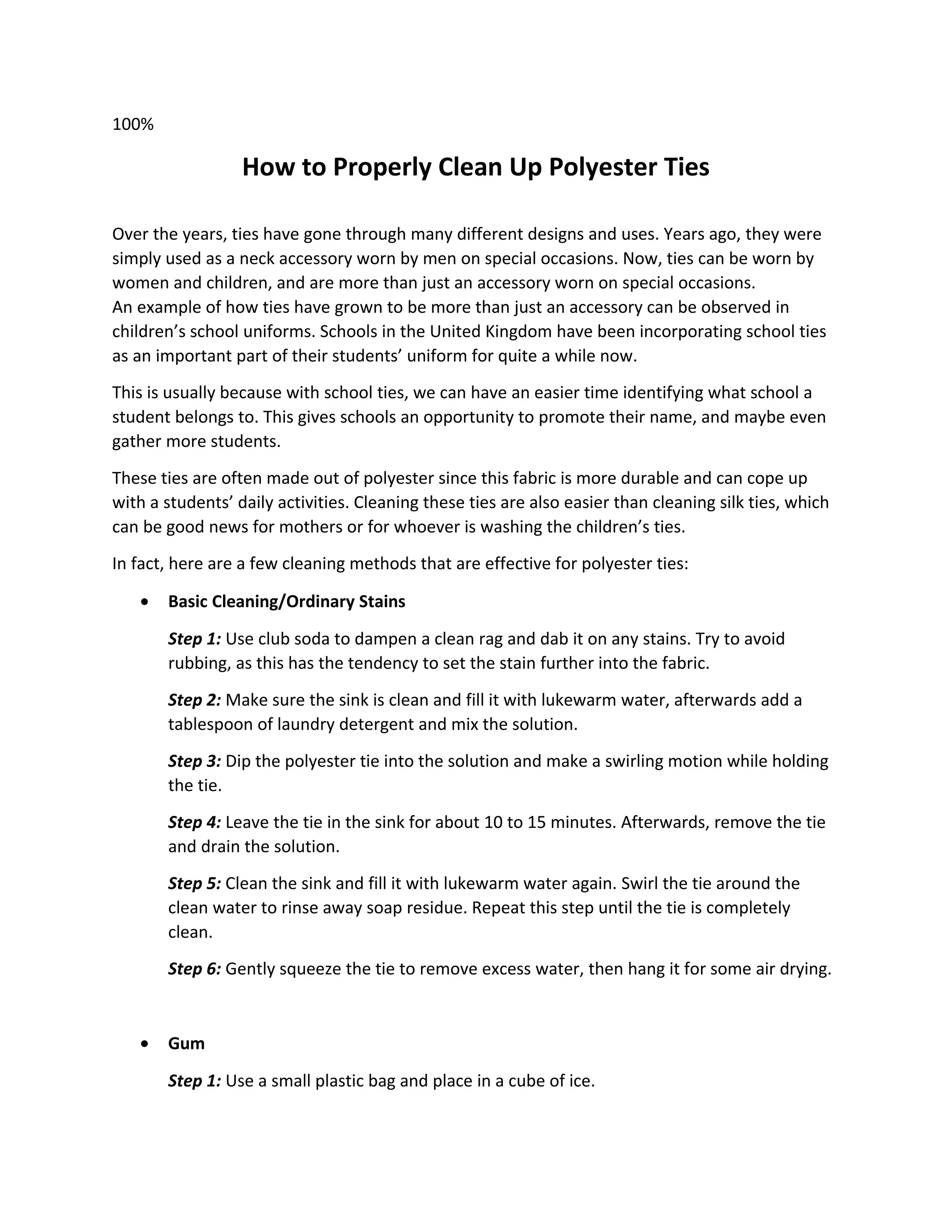 How to Properly Clean Up Polyester Ties | PDF