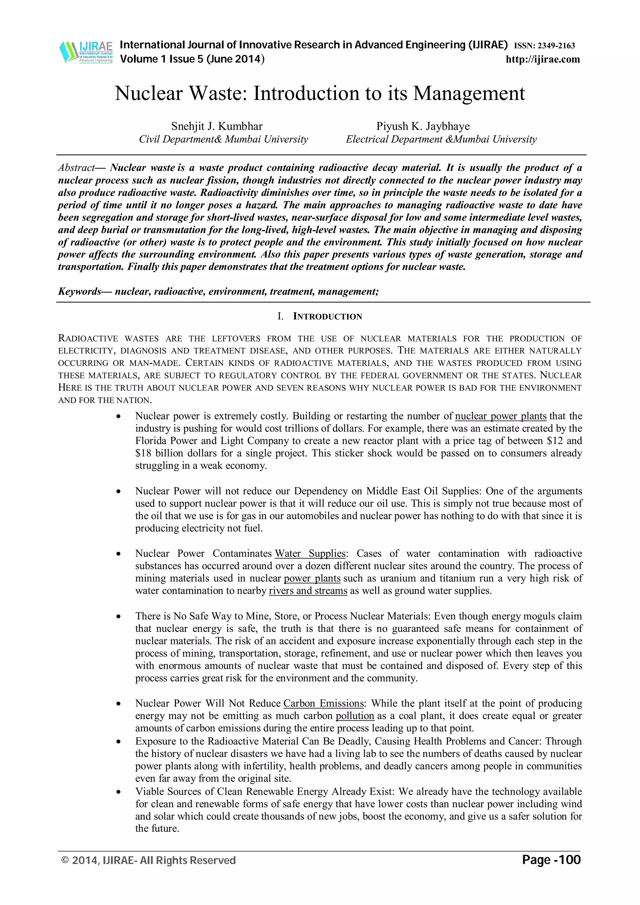 Nuclear Waste: Introduction to its Management | PDF