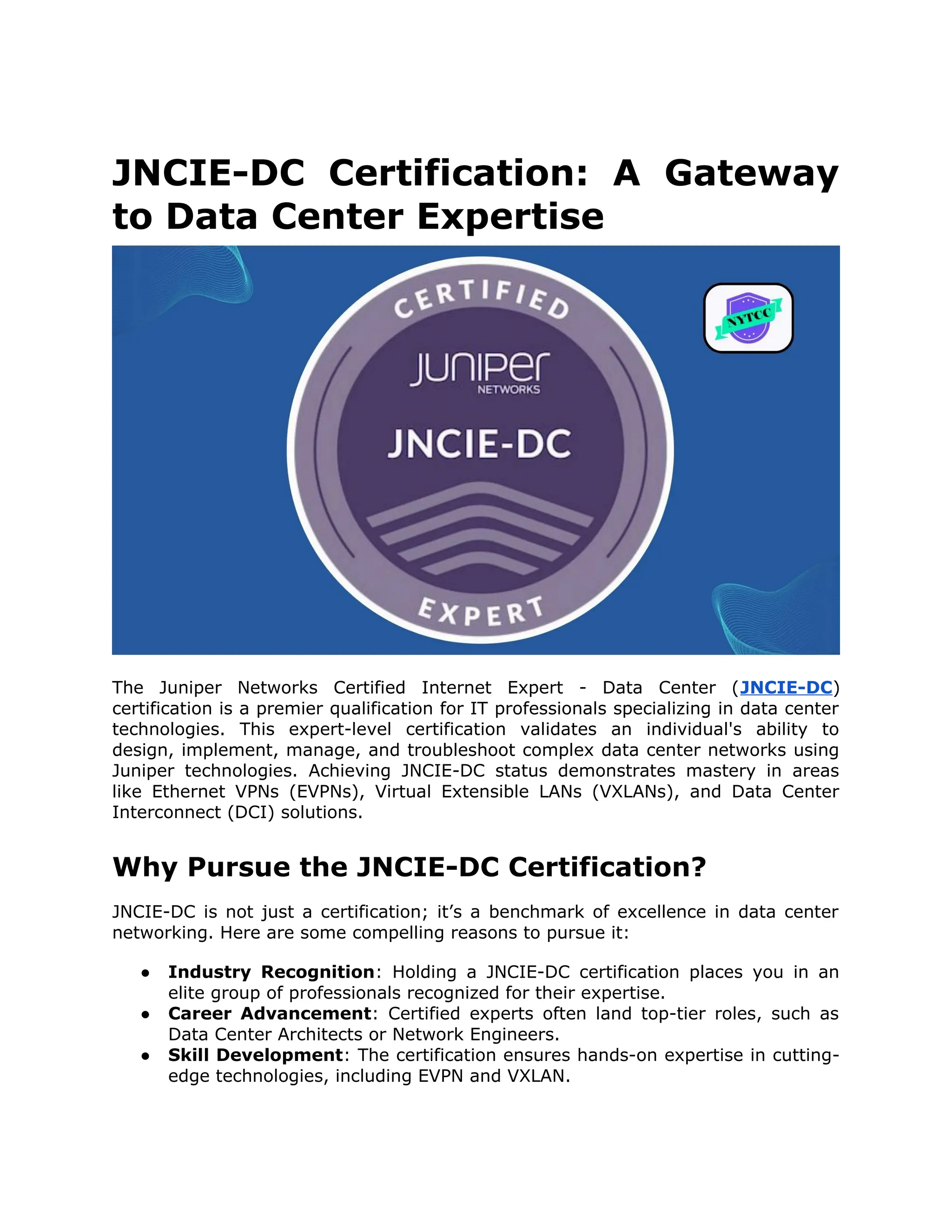 JNCIE-DC Certification: A Gateway to Data Center Expertise | DOCX