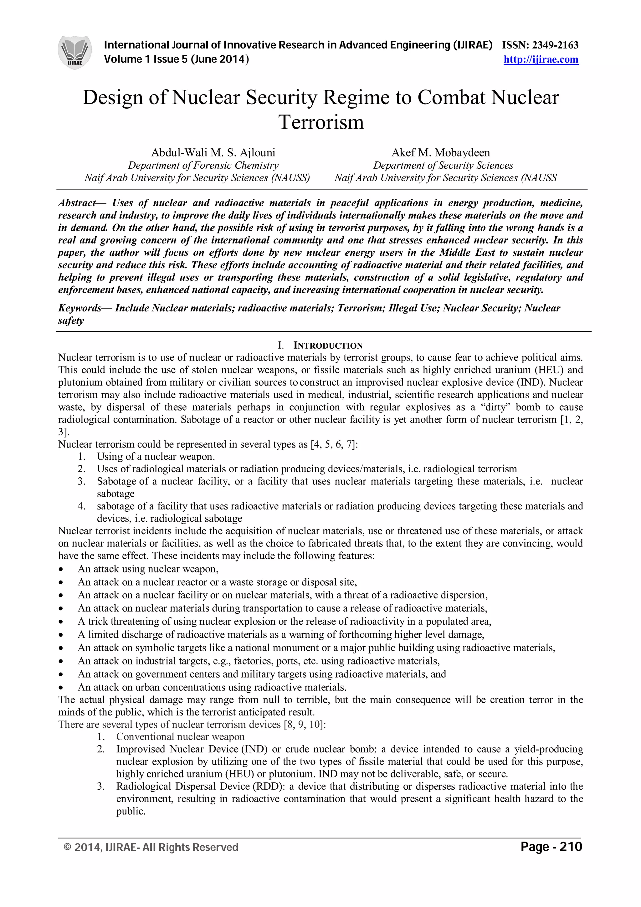 Design of Nuclear Security Regime to Combat Nuclear Terrorism | PDF ...