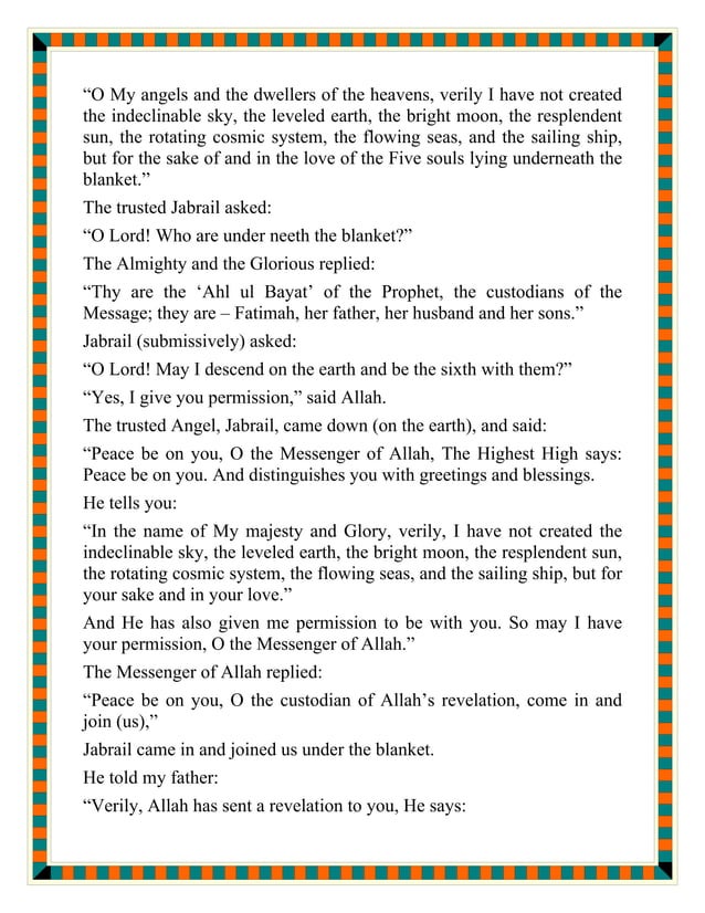 Hadis al kisa (event of the cloak) | PDF | Islam | Religion & Spirituality