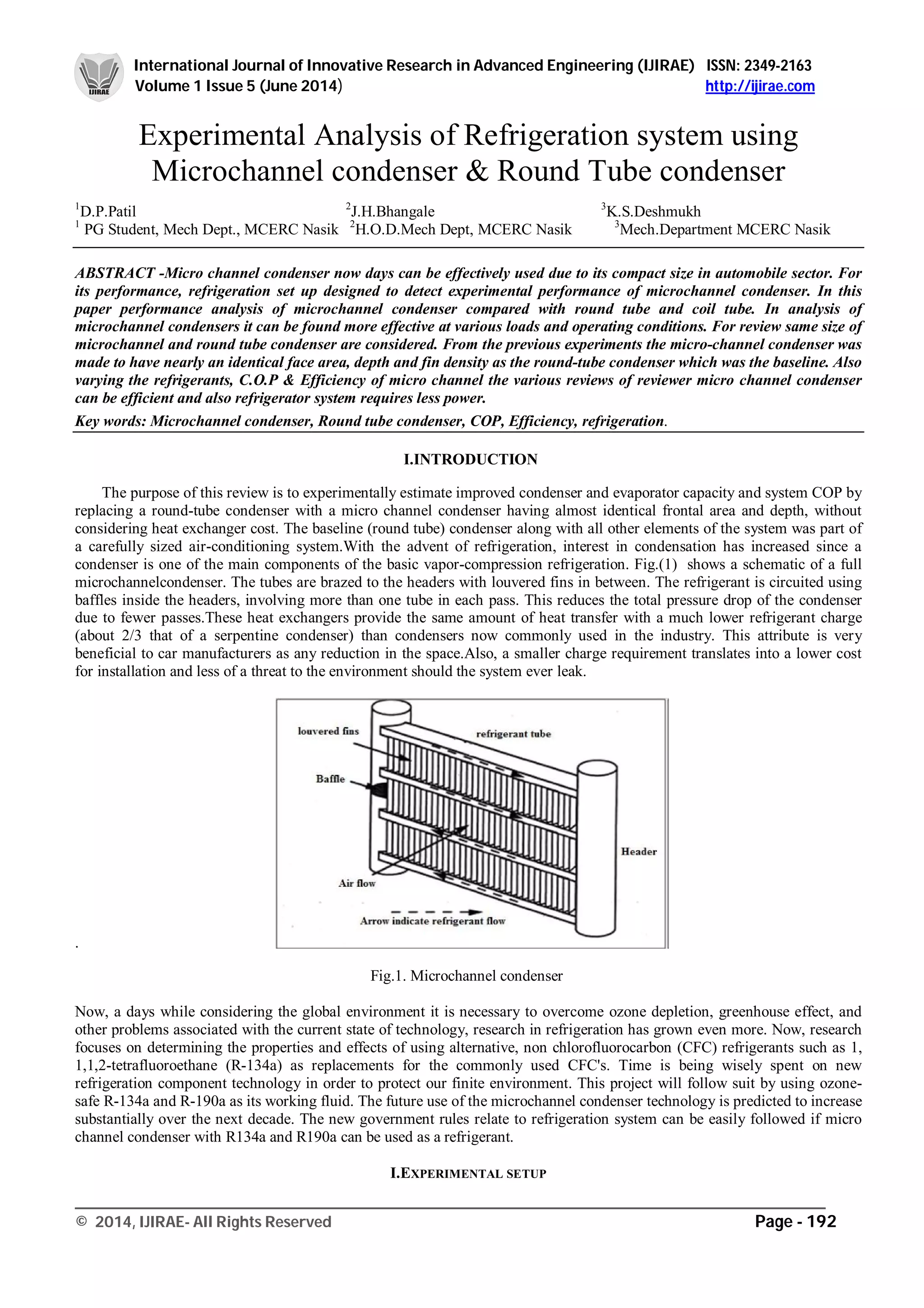 Experimental Analysis of Refrigeration system using Microchannel ...