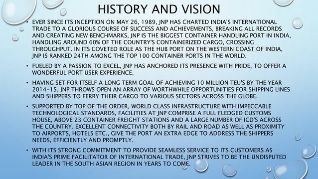 Jawaharlal Nehru Port Trust JNPT | PPTX | Cruises | Travel Type