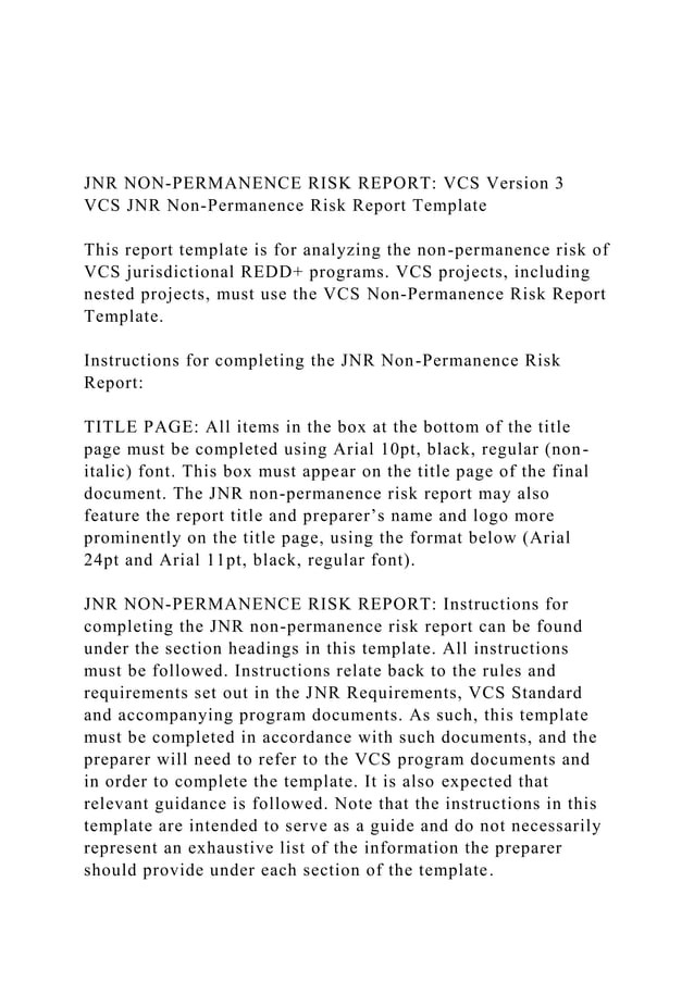 Jnr Non Permanence Risk Report Vcs Version 3vcs Jnr Non Per Docx