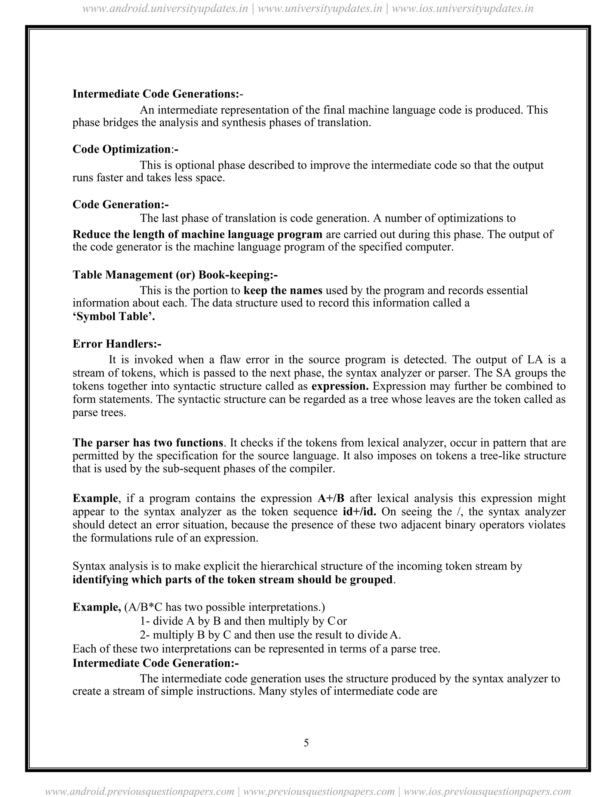 JNTUA COMPILER DESIGN Notes.pdf,for all units | PDF