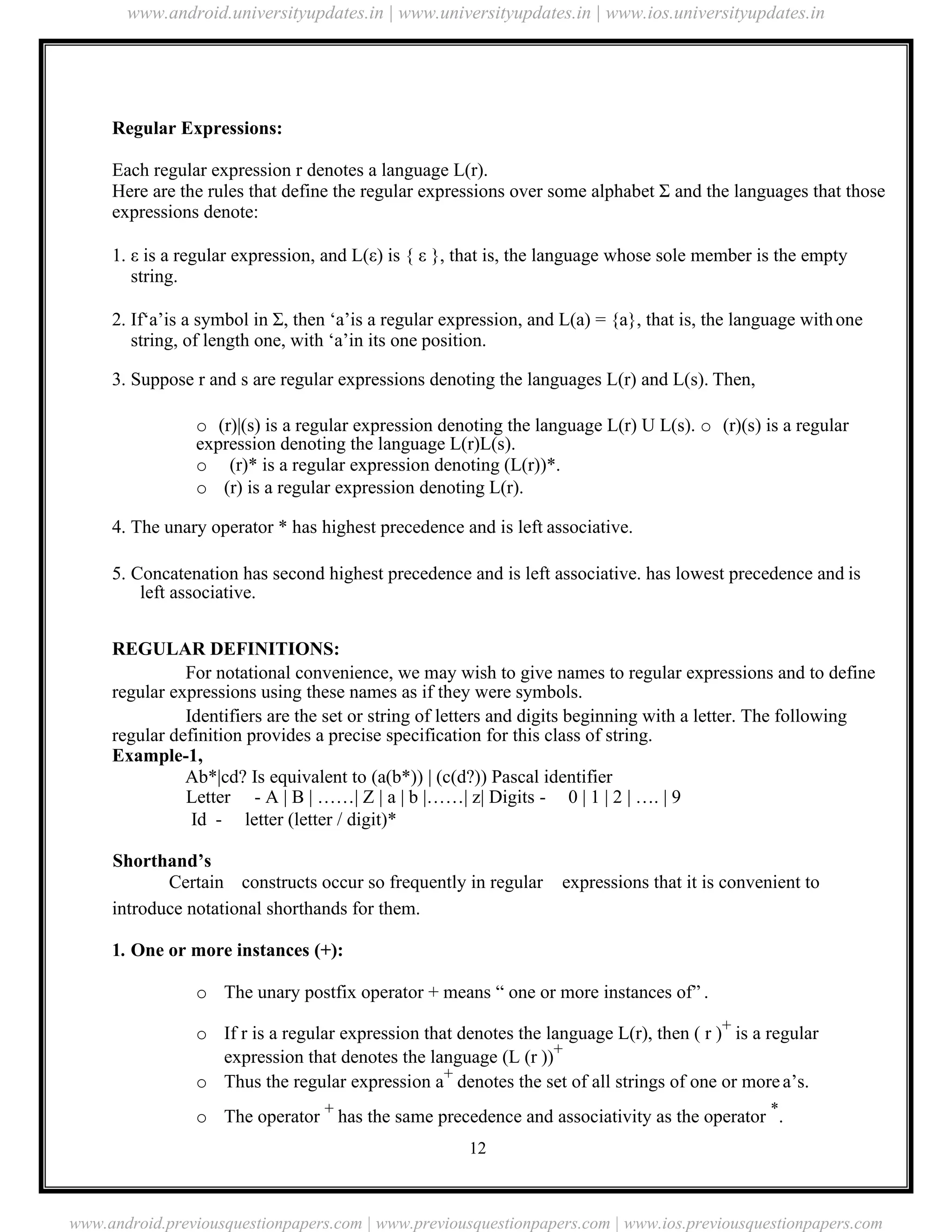 JNTUA COMPILER DESIGN Notes.pdf,for all units | PDF