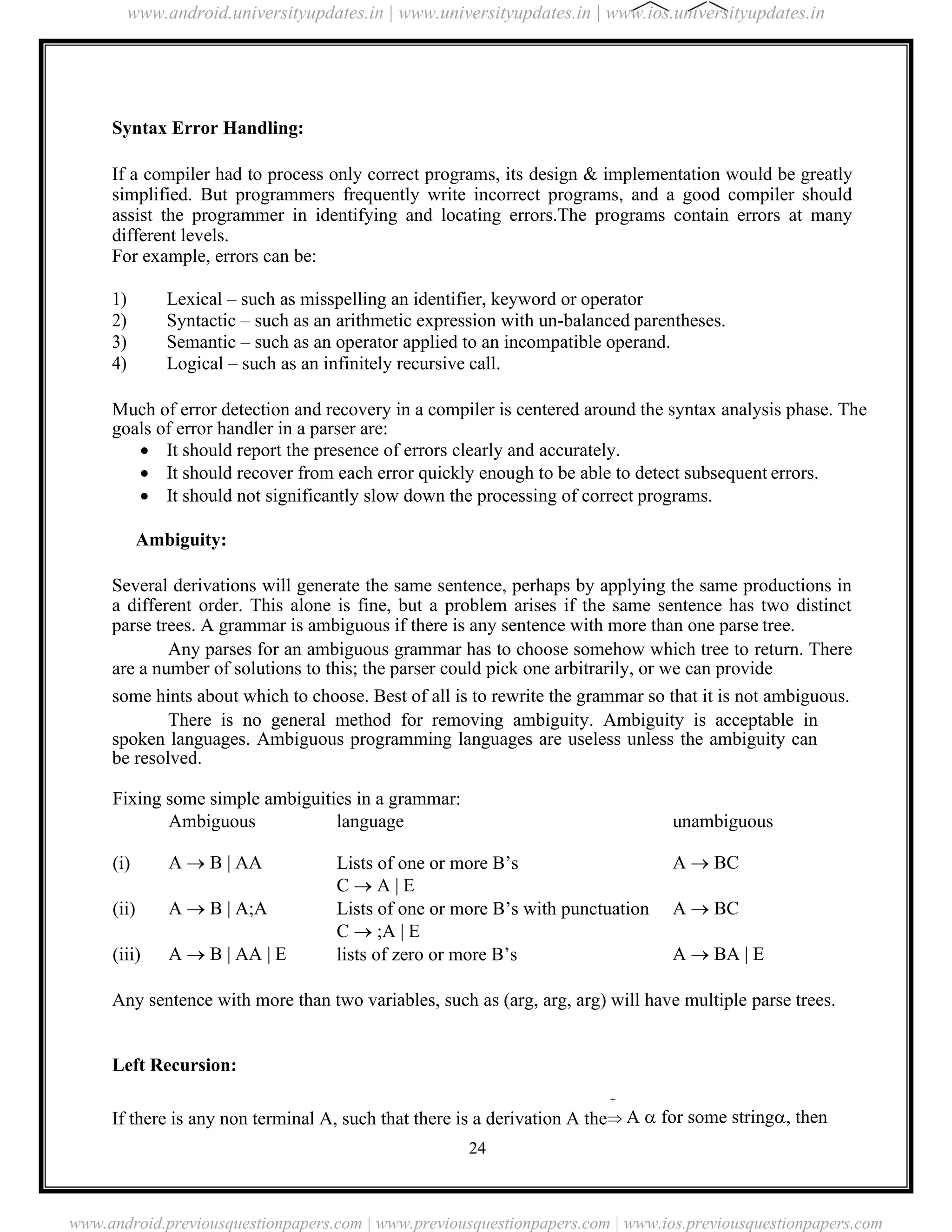 JNTUA COMPILER DESIGN Notes.pdf,for all units | PDF