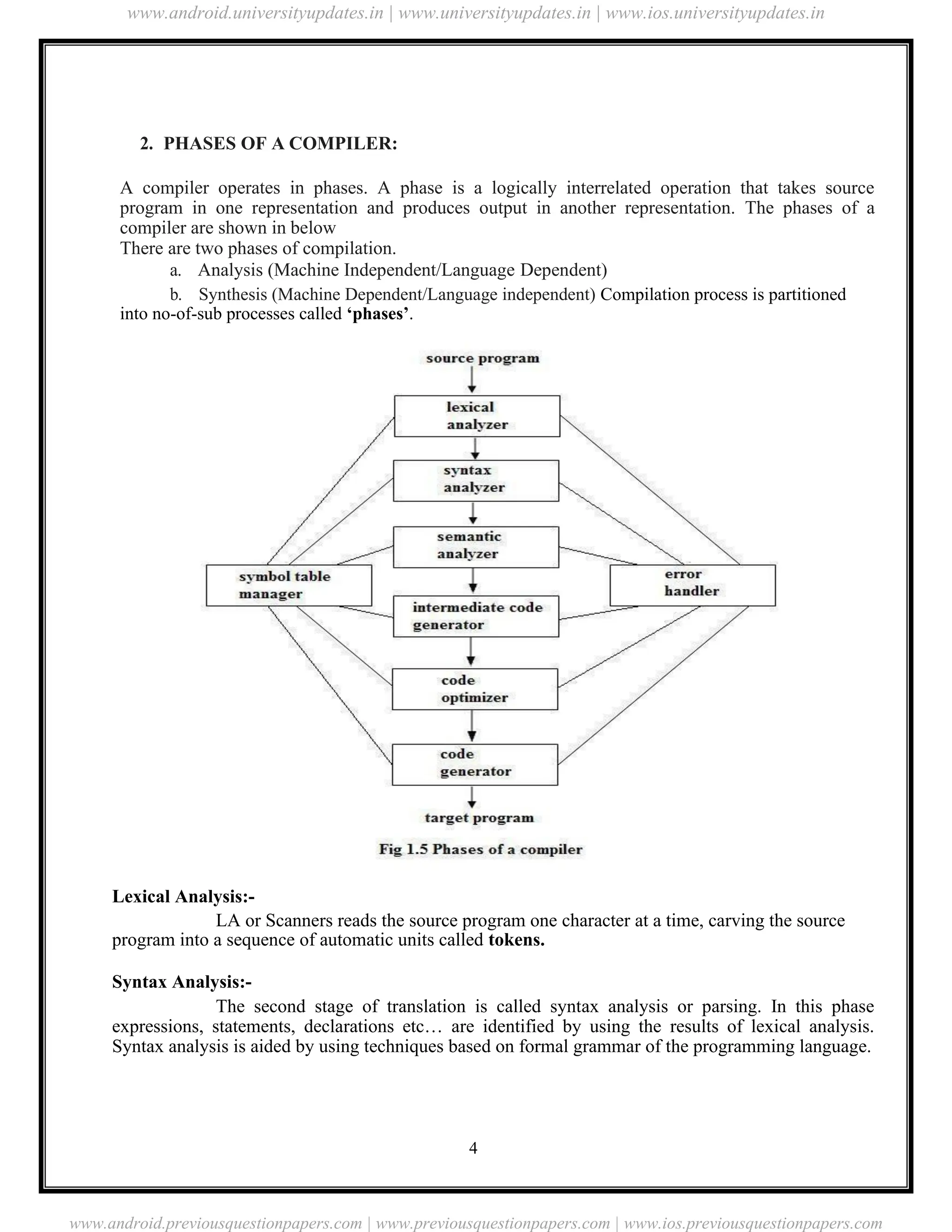 JNTUA COMPILER DESIGN Notes.pdf,for all units | PDF