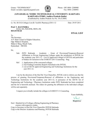 Jntuk list of constituent and affiliated colleges with intake details ...