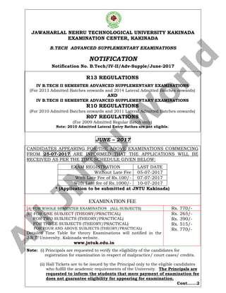 Jntuk b.tech 4 2 exam fee official notification | PDF