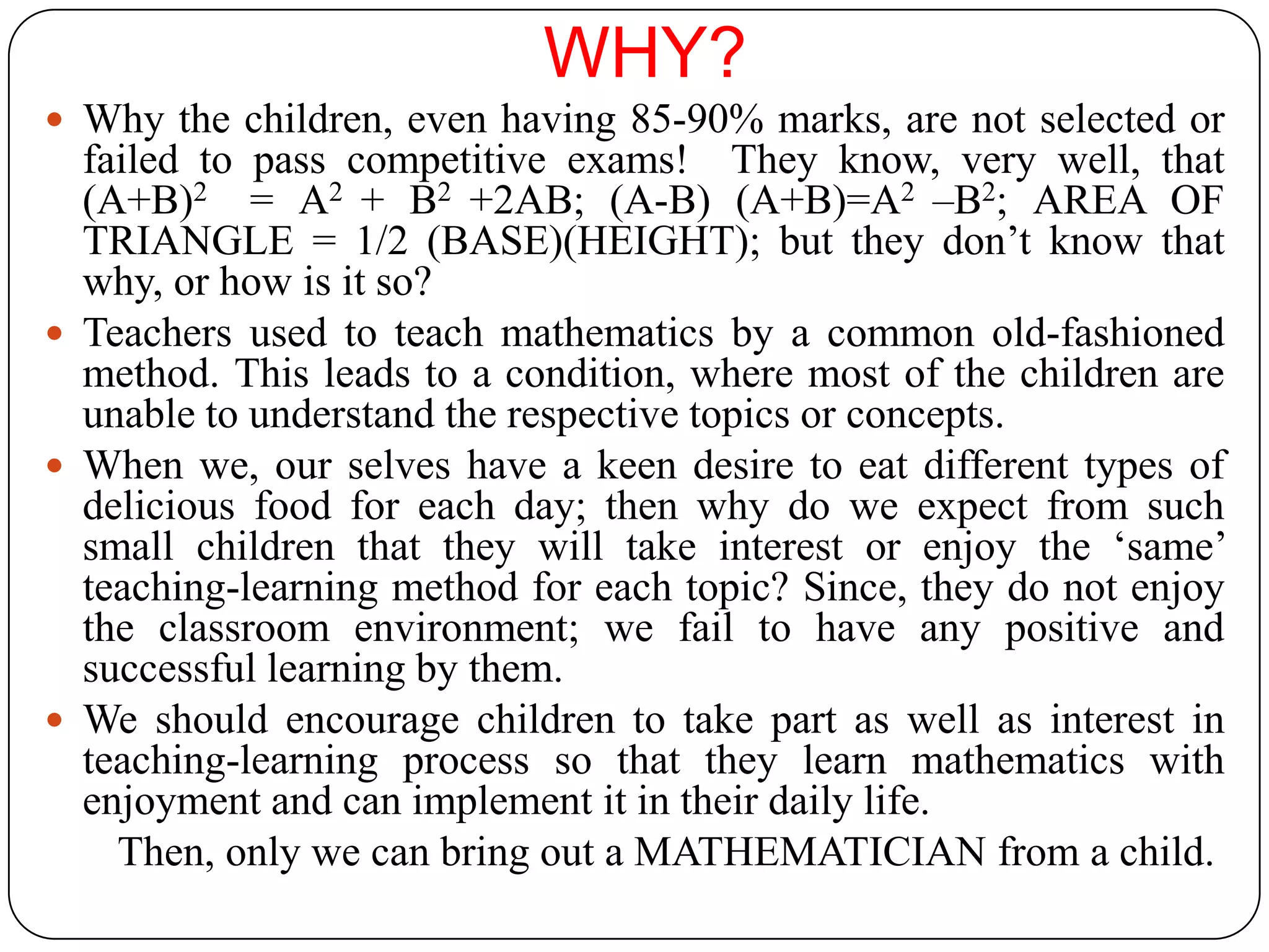 Teaching and Learning in mathematics | PPT
