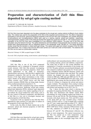 Joam (preparation and characterization of zn o thin films deposited by sol gel spin coating ...