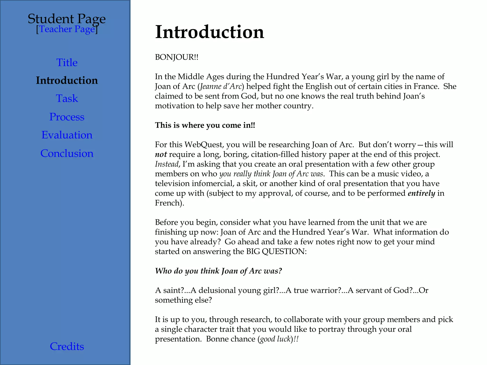 Joan Of Arc Web Quest | PPT