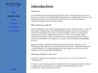 Joan Of Arc Web Quest | PPT | Educational Assessment | Education