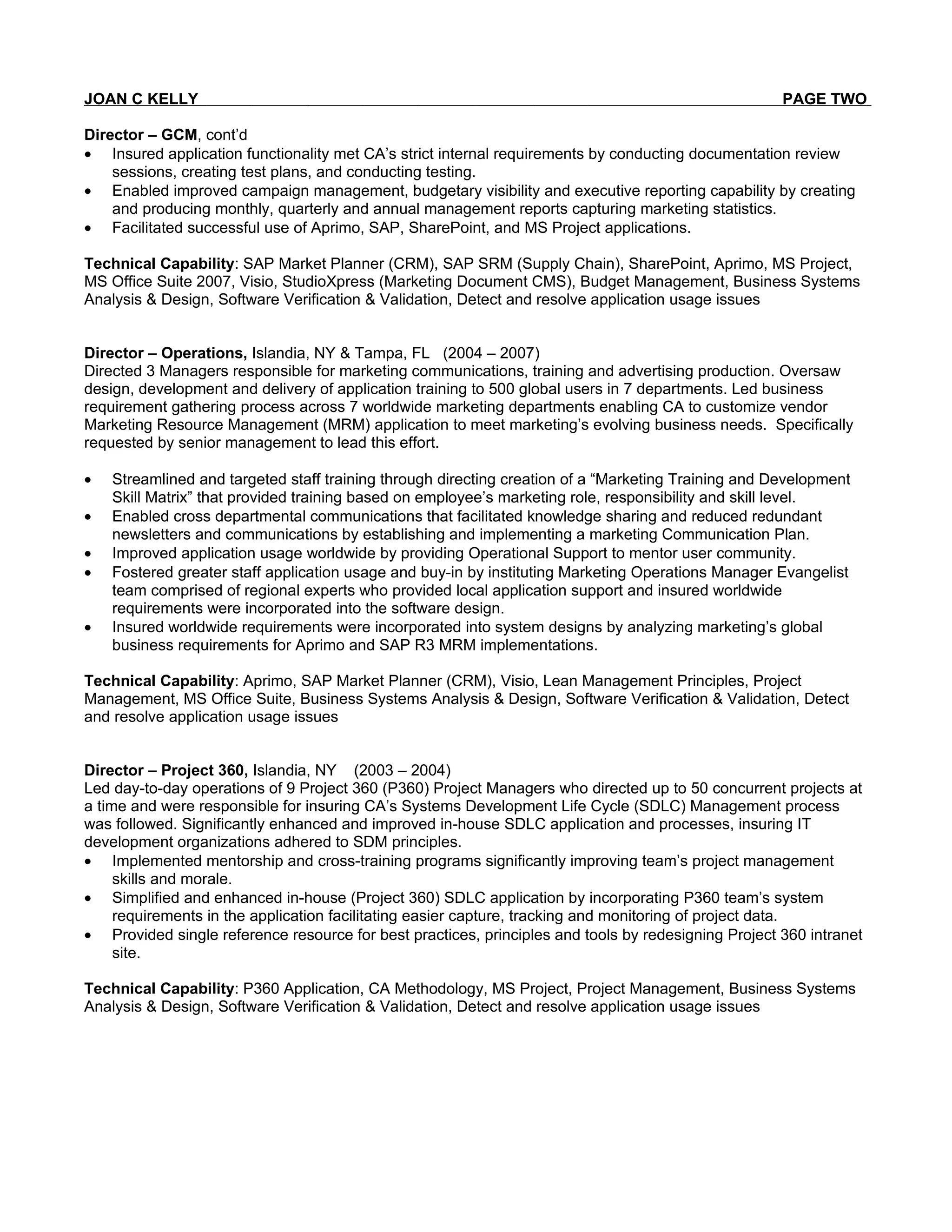 Joan Kelly Resume Management | DOC