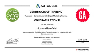 Joanna Barnfield General Assembly Certificate | PDF | Business | Business and Finance