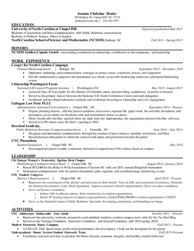 Joanna C. Drake Resume | DOCX | Undergraduate Education | College Education