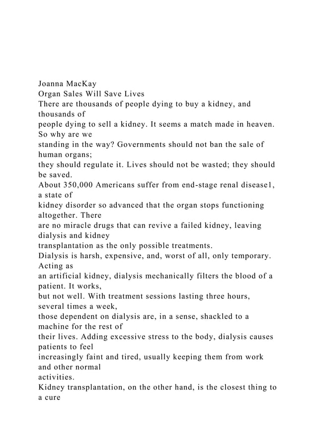 Joanna MacKay Organ Sales Will Save Lives There are thousa.docx