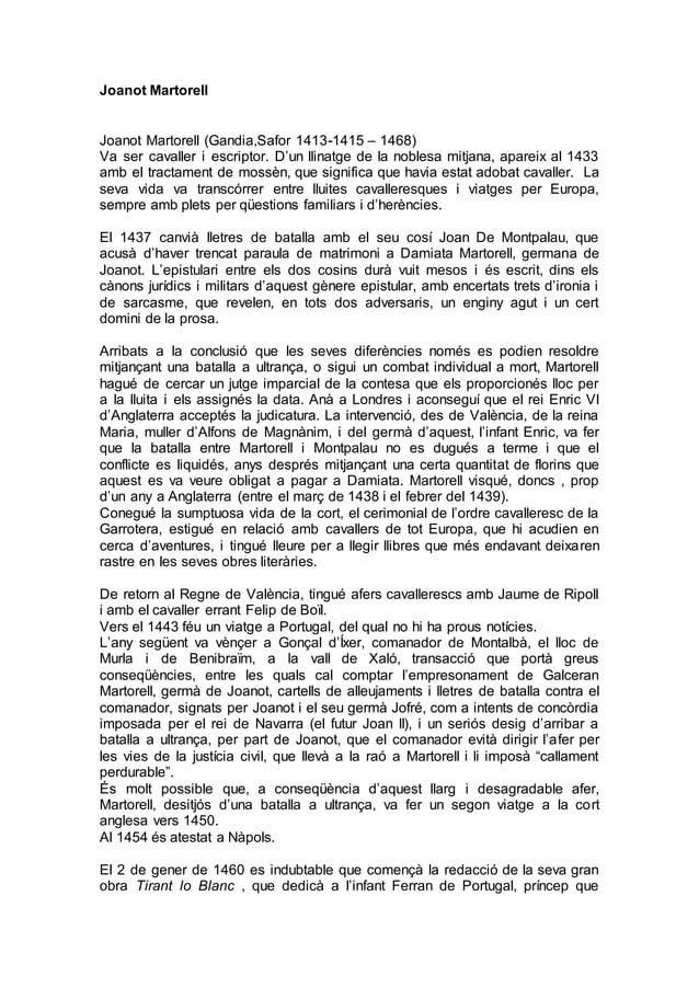 Joanot martorell biografia de l'autor jordina, rocío, maria, asma | DOC