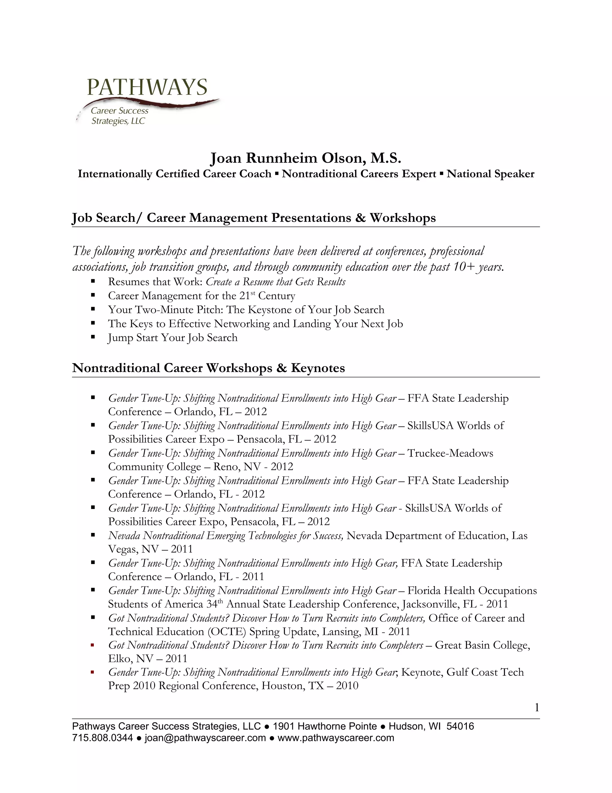 Joan runnheim olson_speaking_media_credentials_2012 | DOC