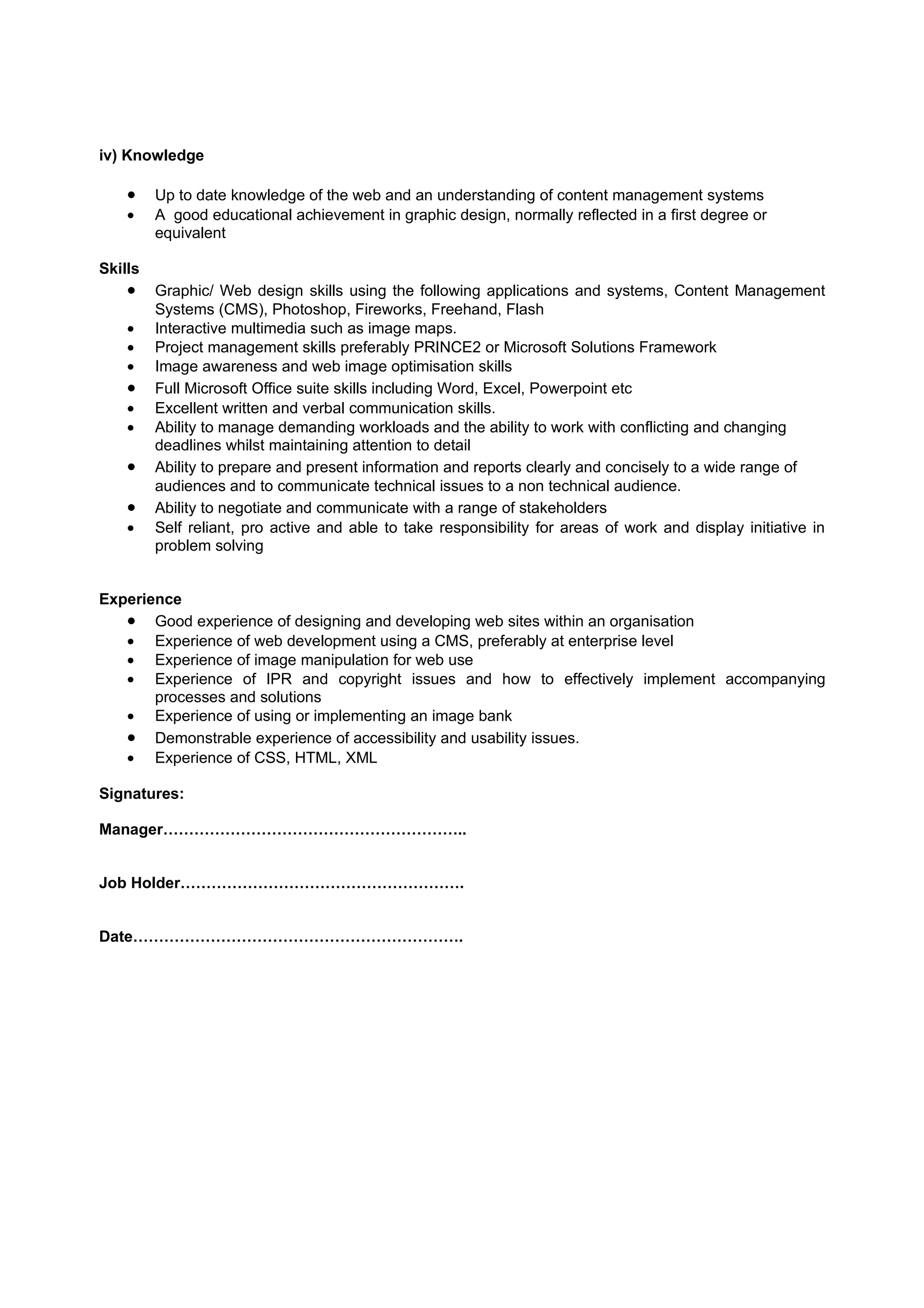 JOB DESCRIPTION - DRAFT | PDF
