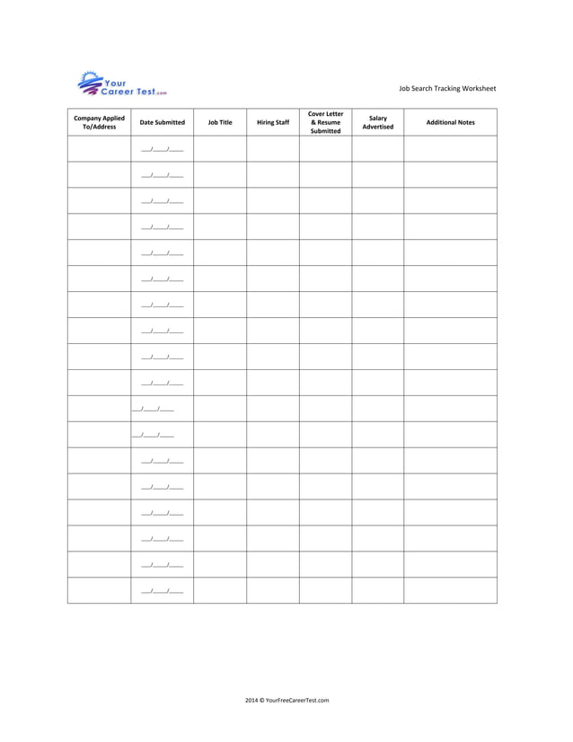 Job Search Tracking Worksheet | PDF