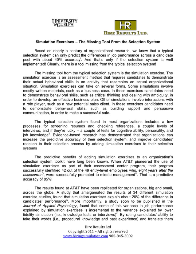 Job Simulation- Whitepaper from Hiring Simulation Assessments | PDF