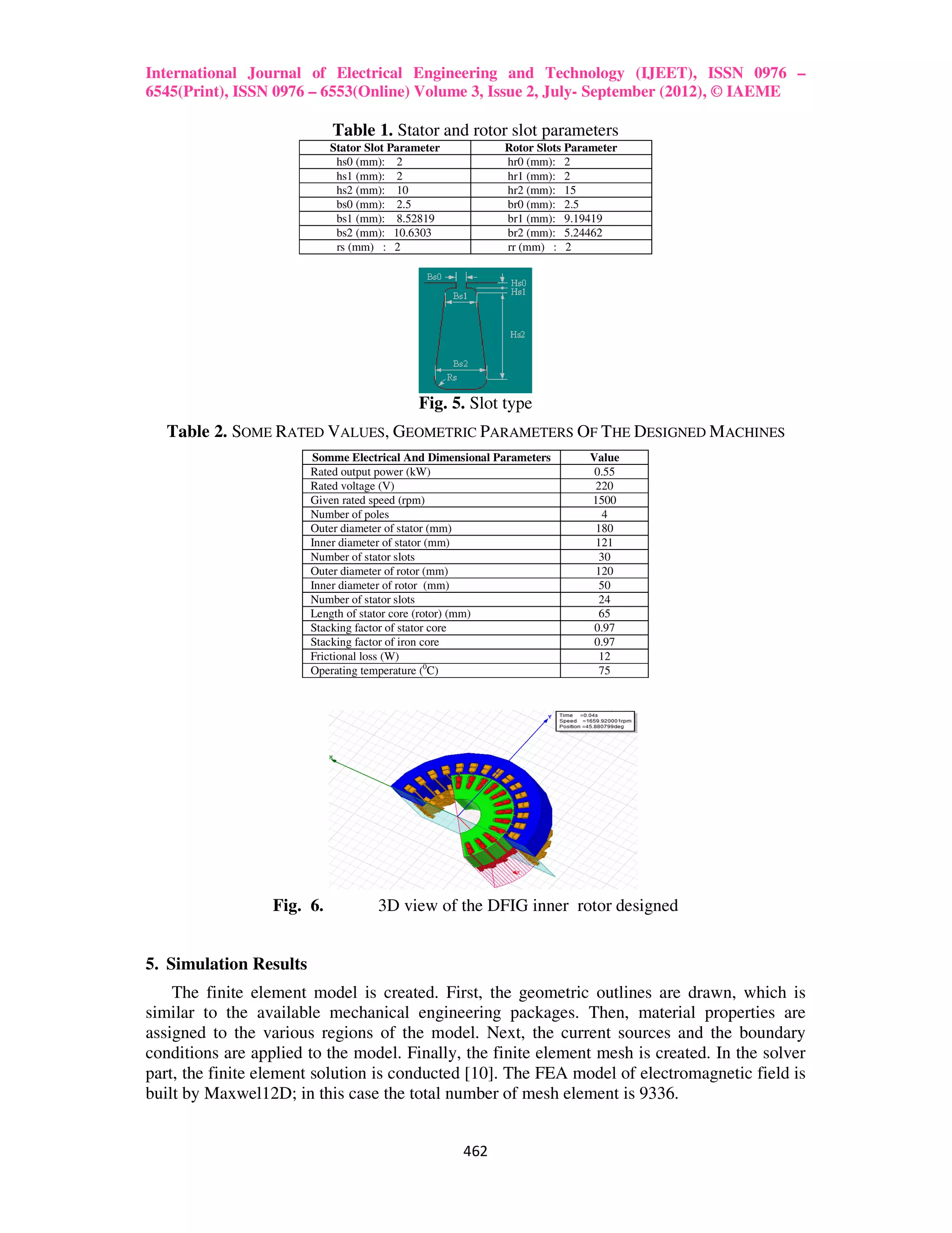 Design and simulation analysis of outer stator inner rotor DFIG by 2d and 3d finite element ...
