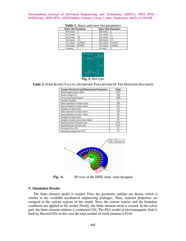 Design and simulation analysis of outer stator inner rotor DFIG by 2d and 3d finite element ...
