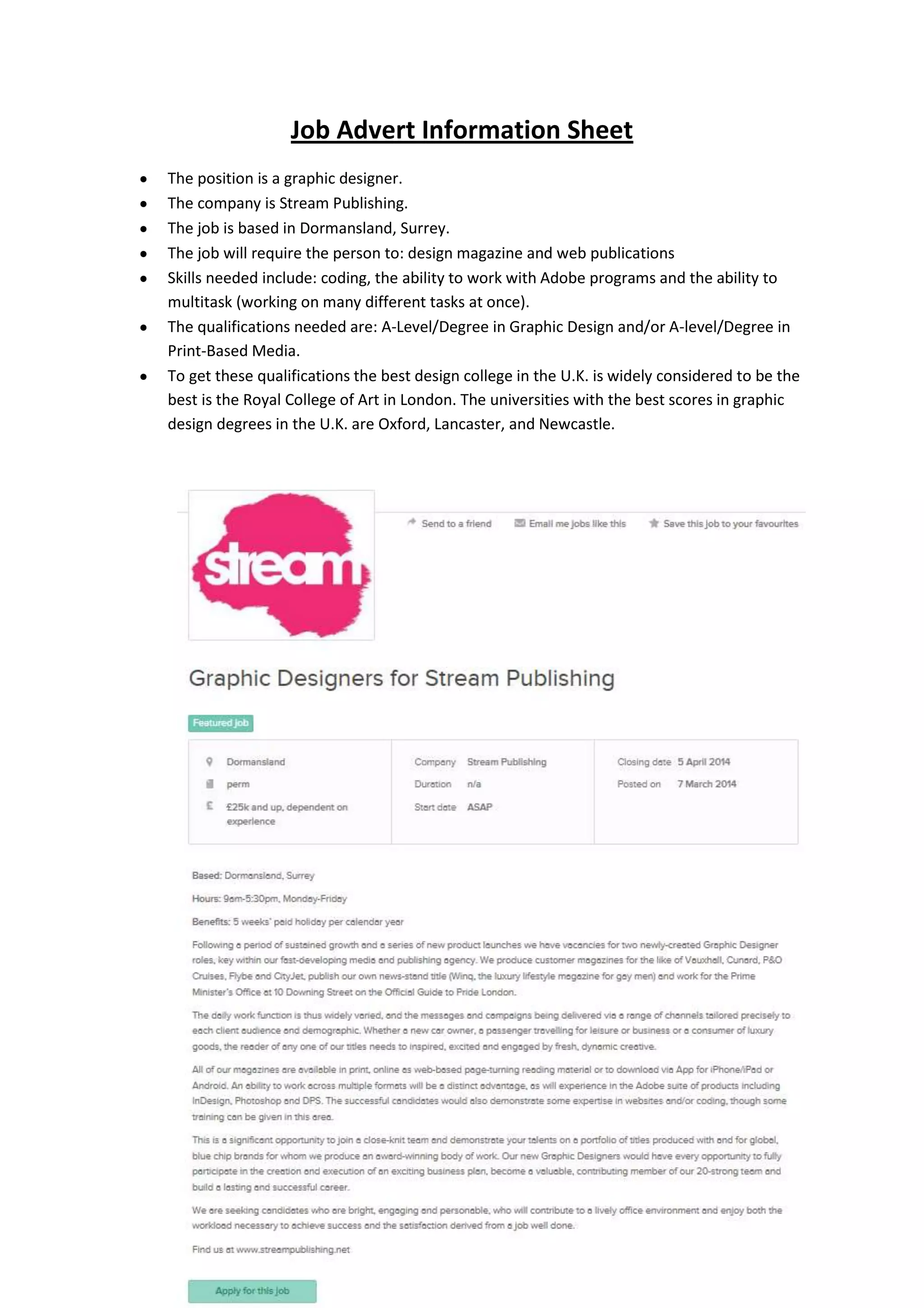 Job advert information sheet | PDF | Free Download