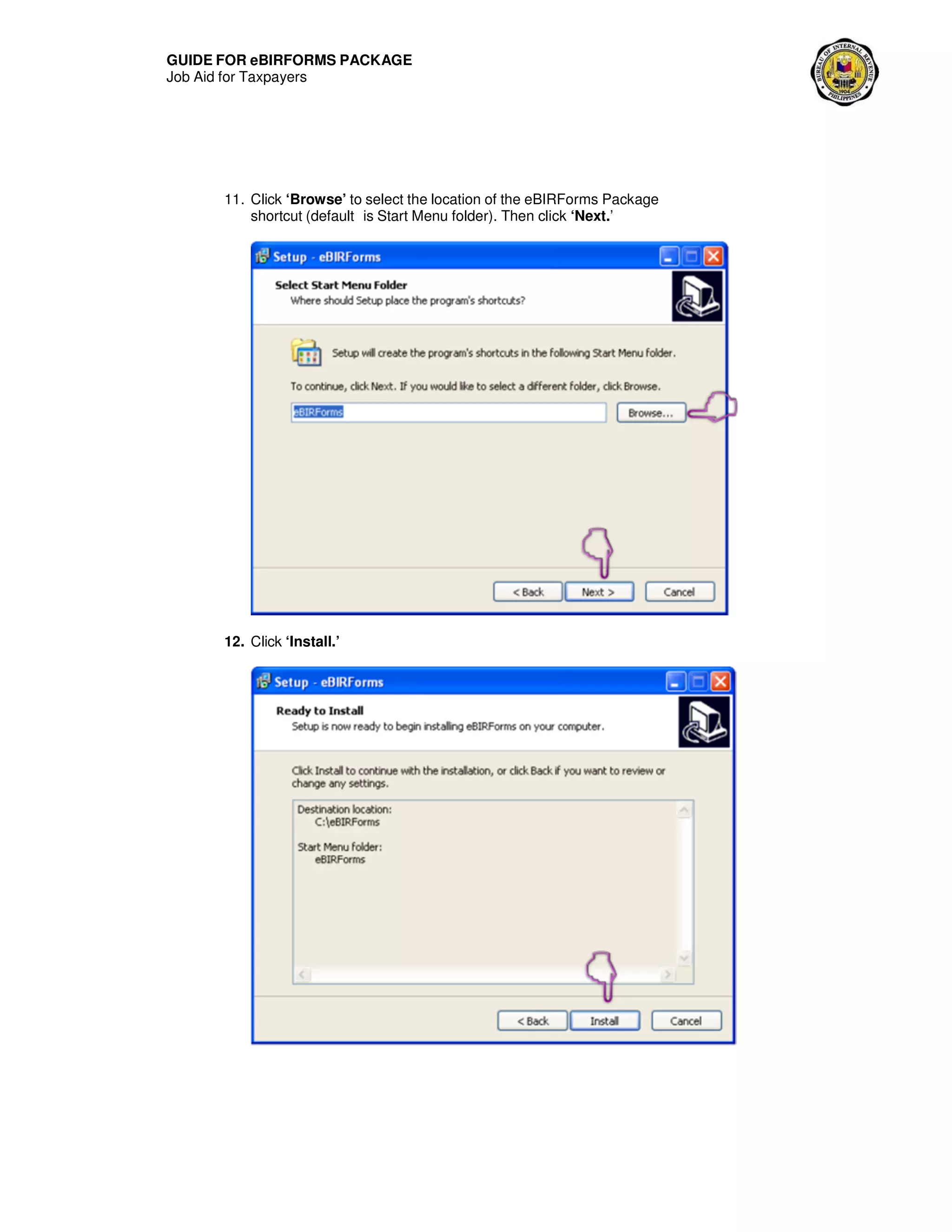 Job aid for taxpayers how to use the e bir-forms package | PDF