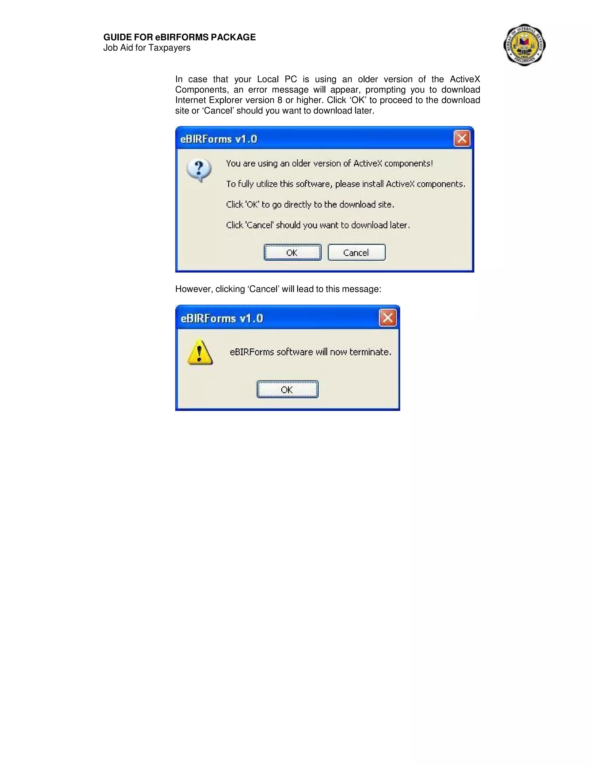 Job aid for taxpayers how to use the e bir-forms package | PDF