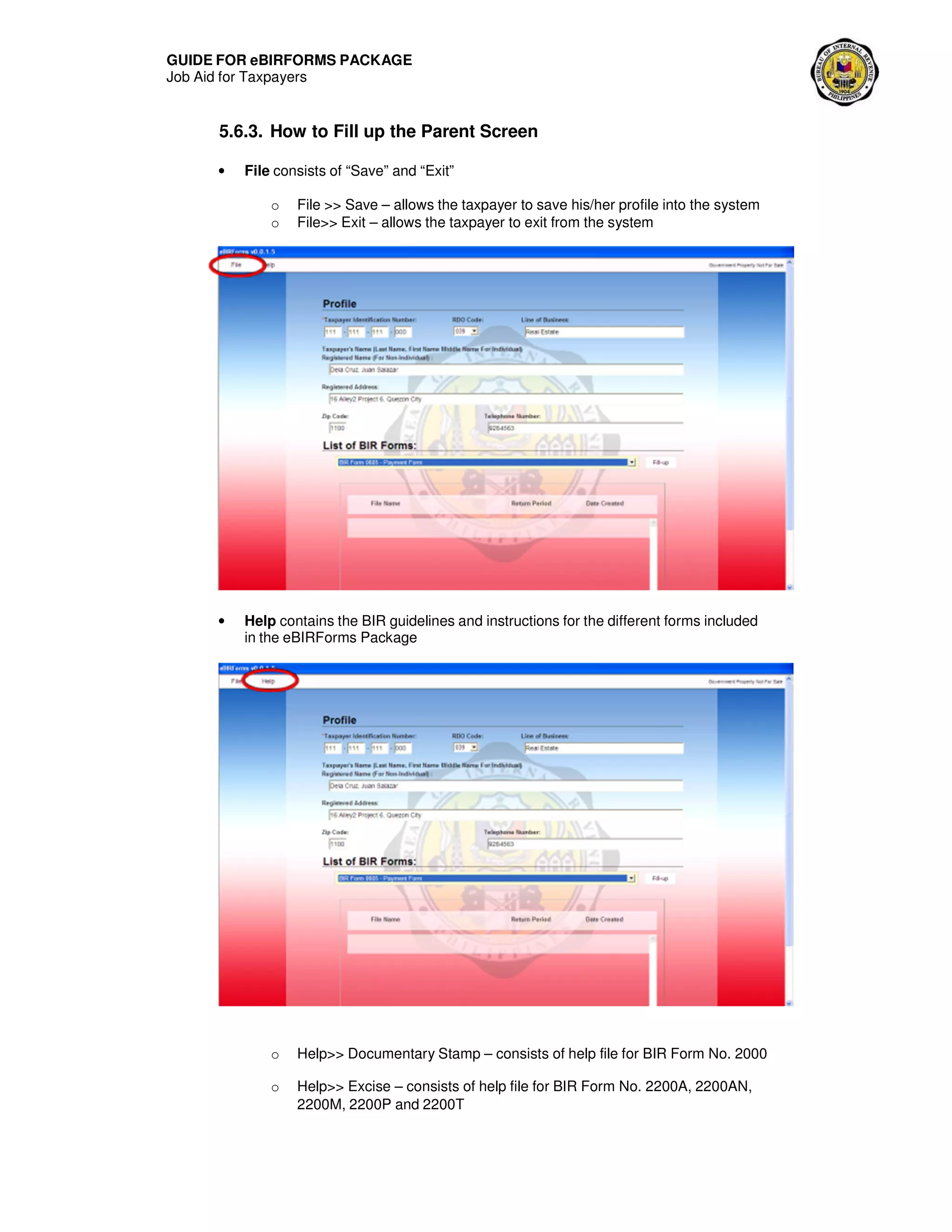 Job aid for taxpayers how to use the e bir-forms package | PDF