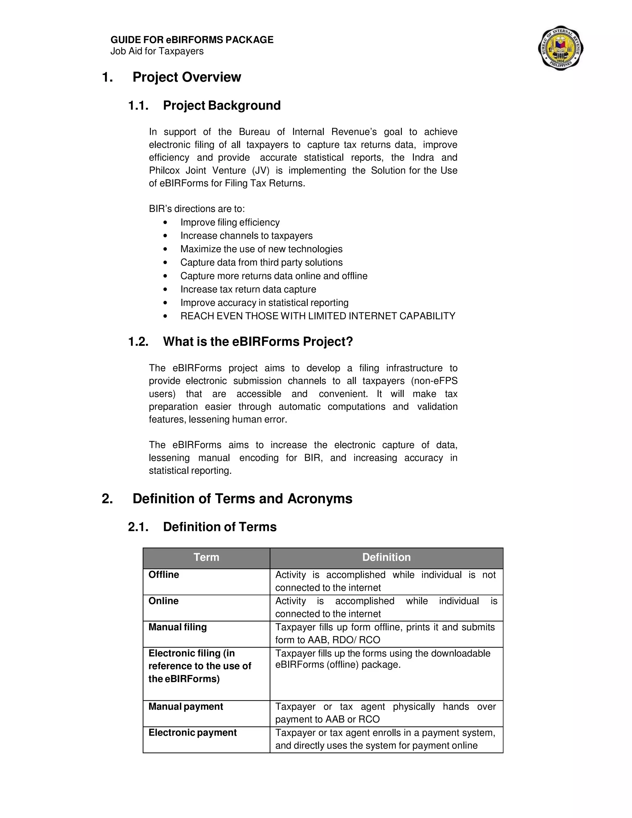 Job aid for taxpayers how to use the e bir-forms package | PDF