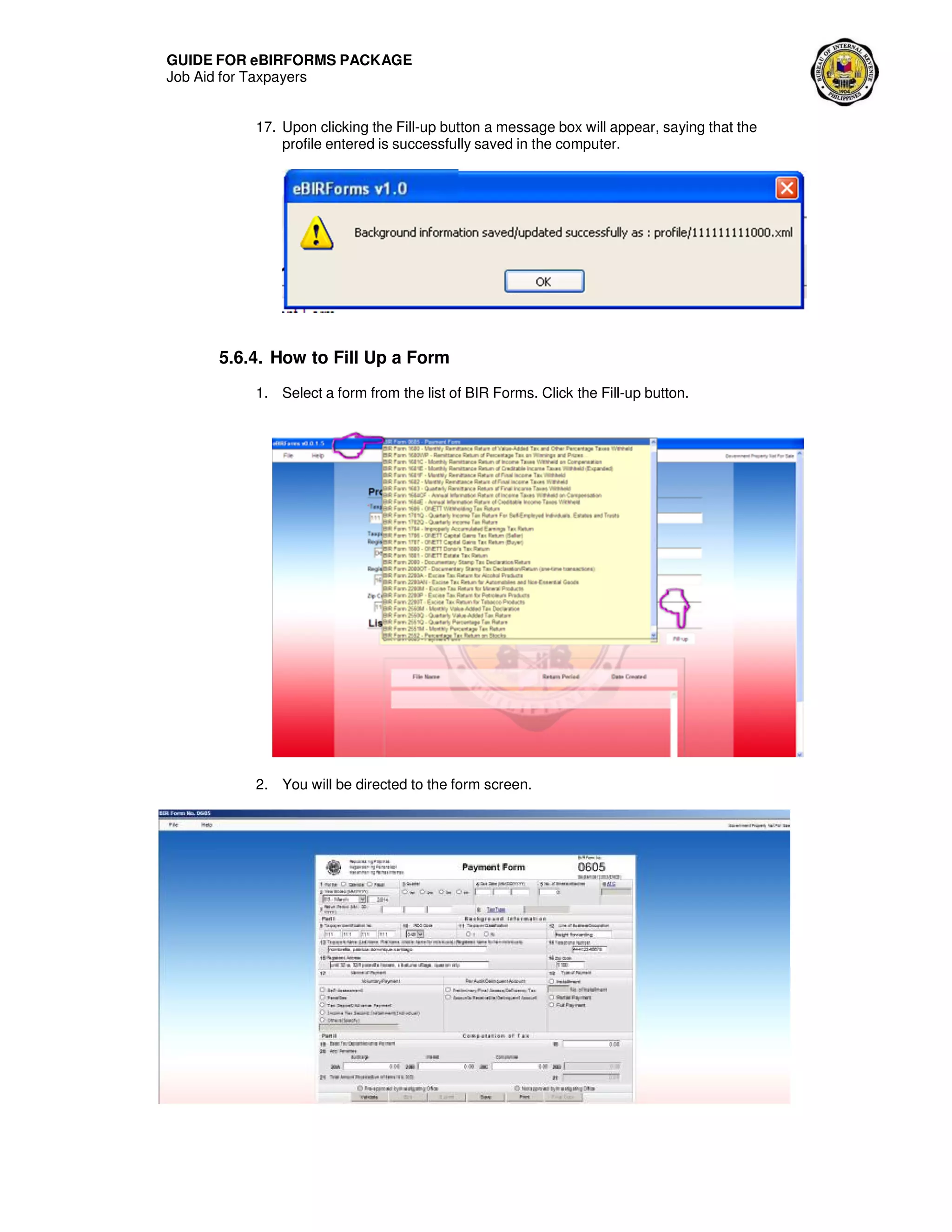 Job aid for taxpayers how to use the e bir-forms package | PDF