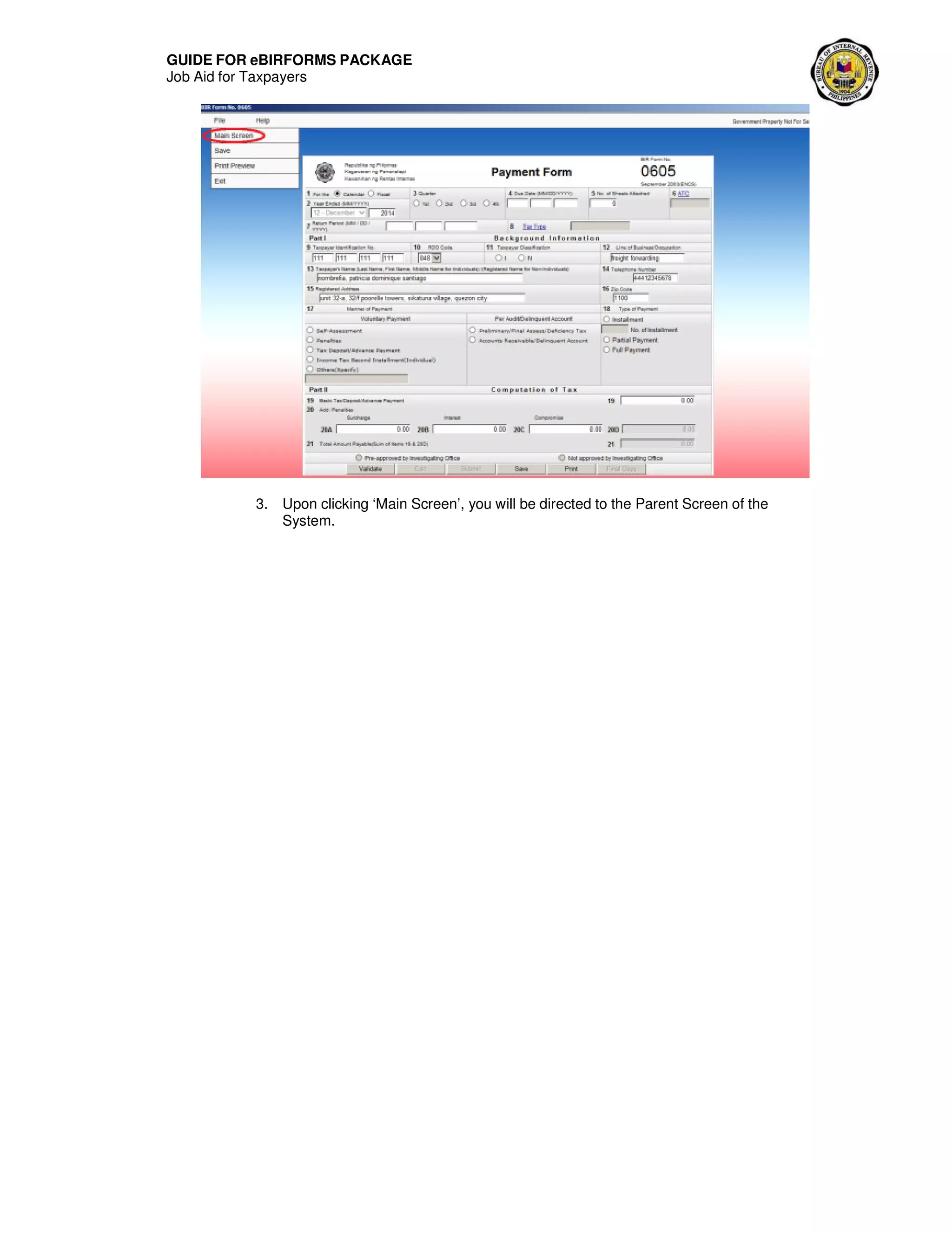 Job aid for taxpayers how to use the e bir-forms package | PDF