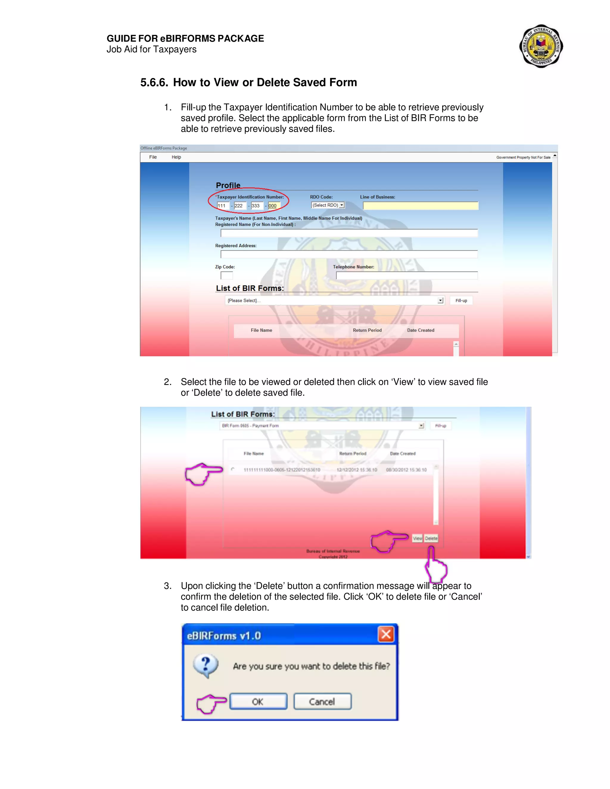 Job aid for taxpayers how to use the e bir-forms package | PDF