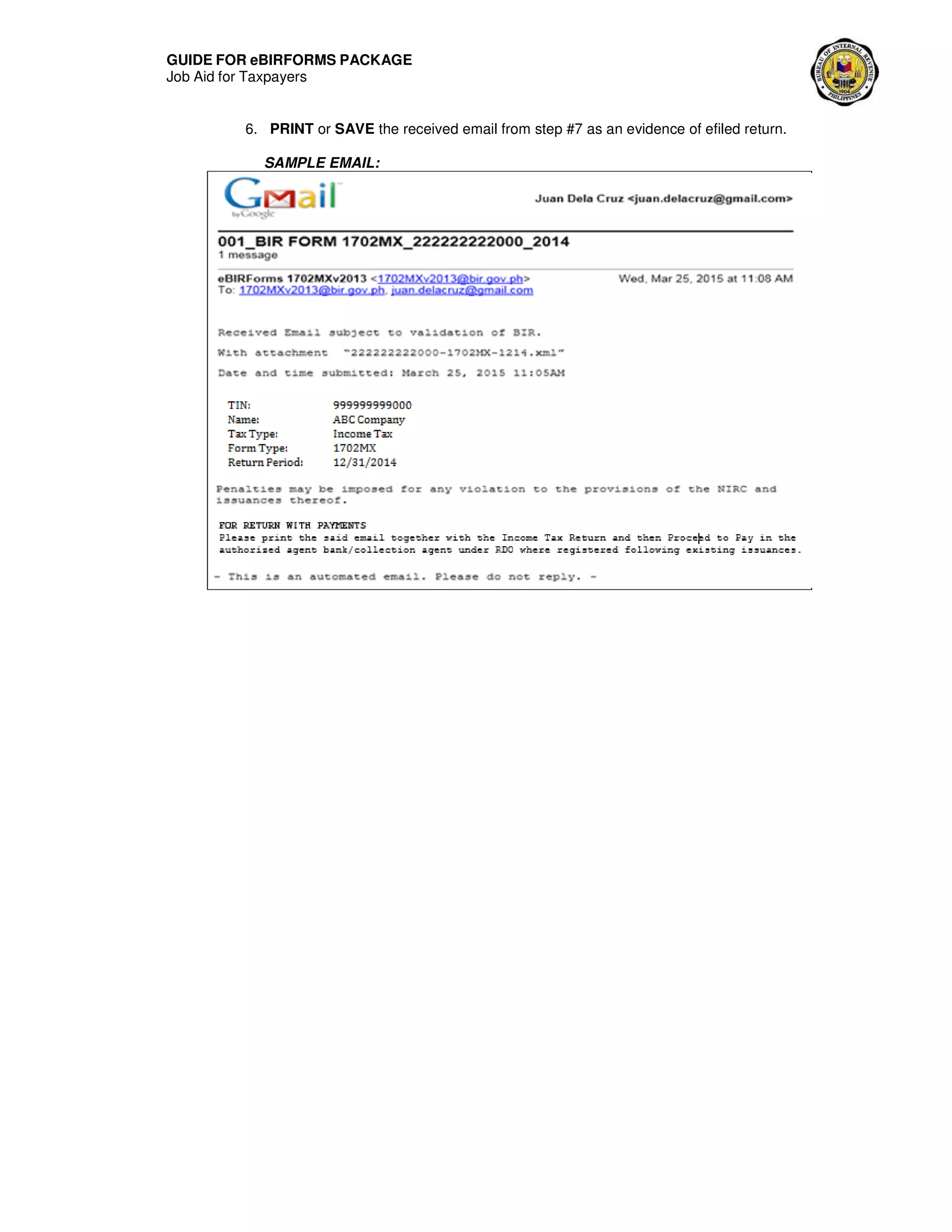 Job aid for taxpayers how to use the e bir-forms package | PDF