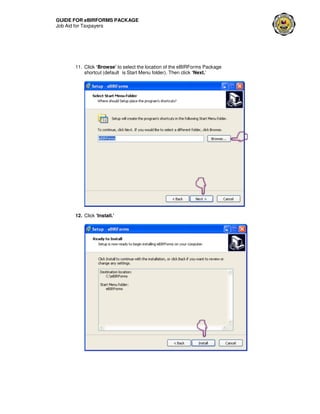 Job aid for taxpayers how to use the e bir-forms package | PDF