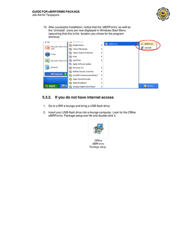 Job aid for taxpayers how to use the e bir-forms package | PDF