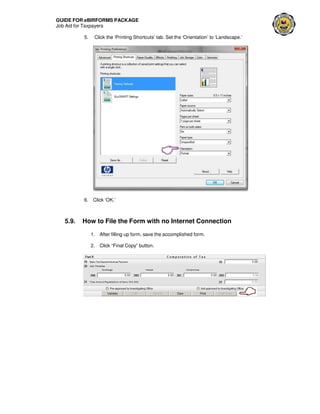 Job aid for taxpayers how to use the e bir-forms package | PDF