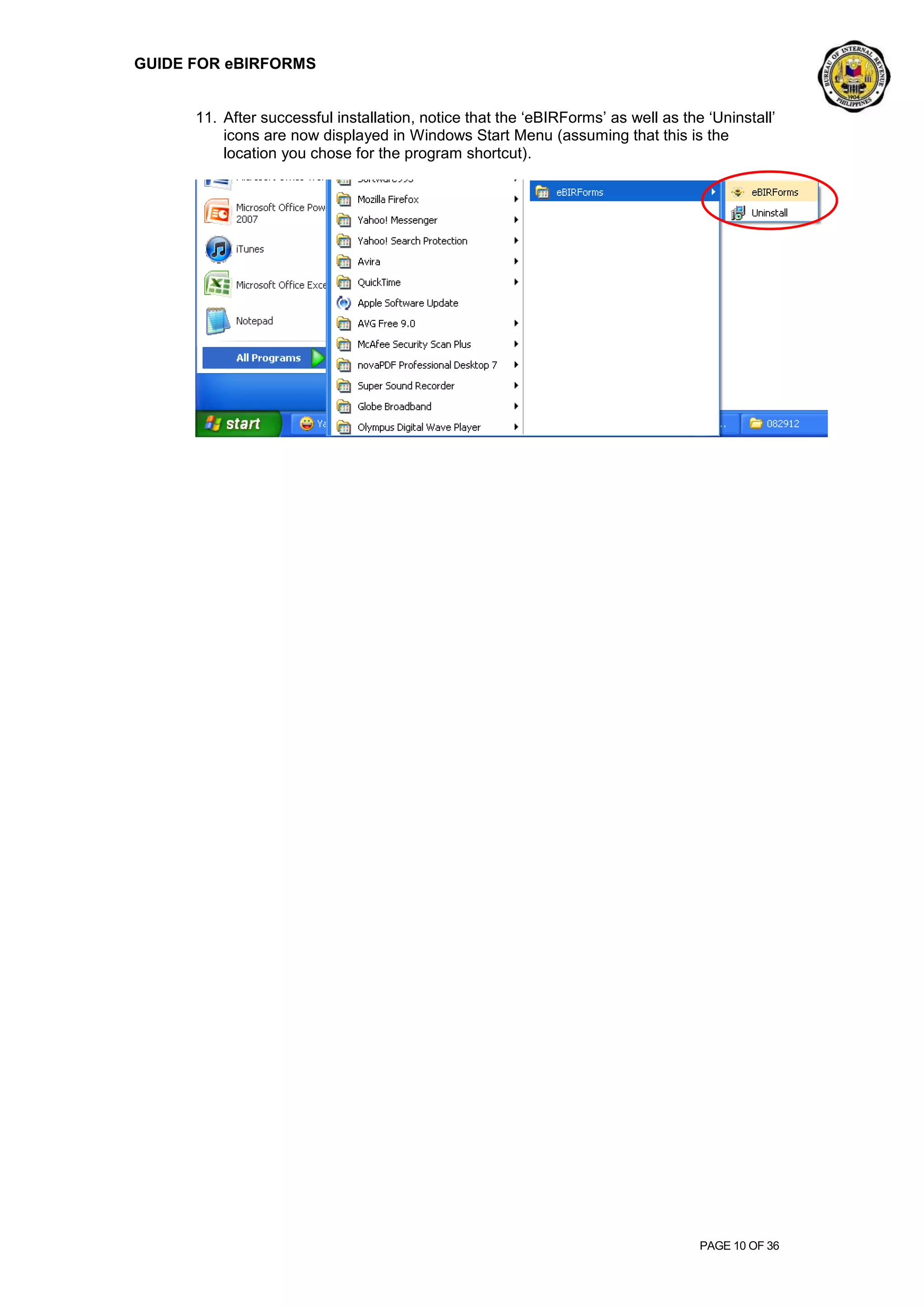 Job aid for the use of offline e bir forms package | PDF