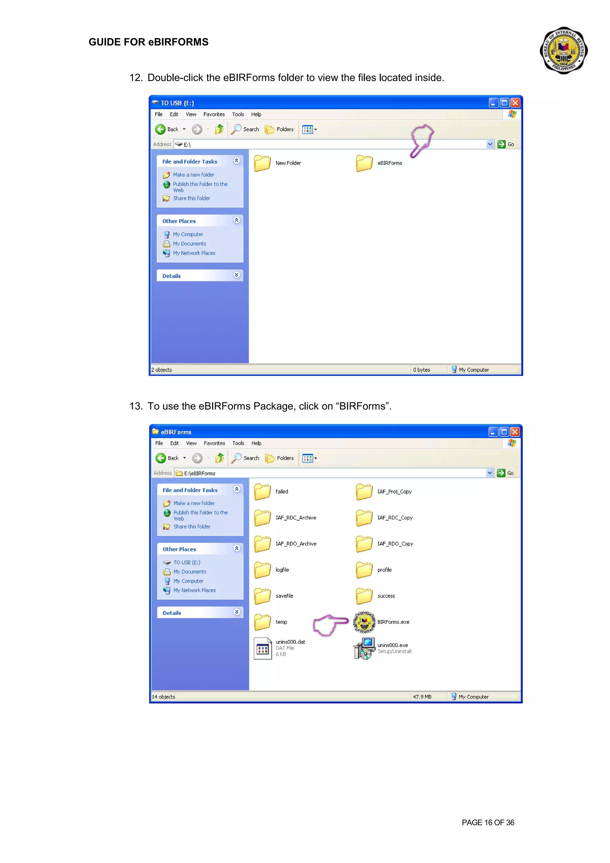 Job aid for the use of offline e bir forms package | PDF