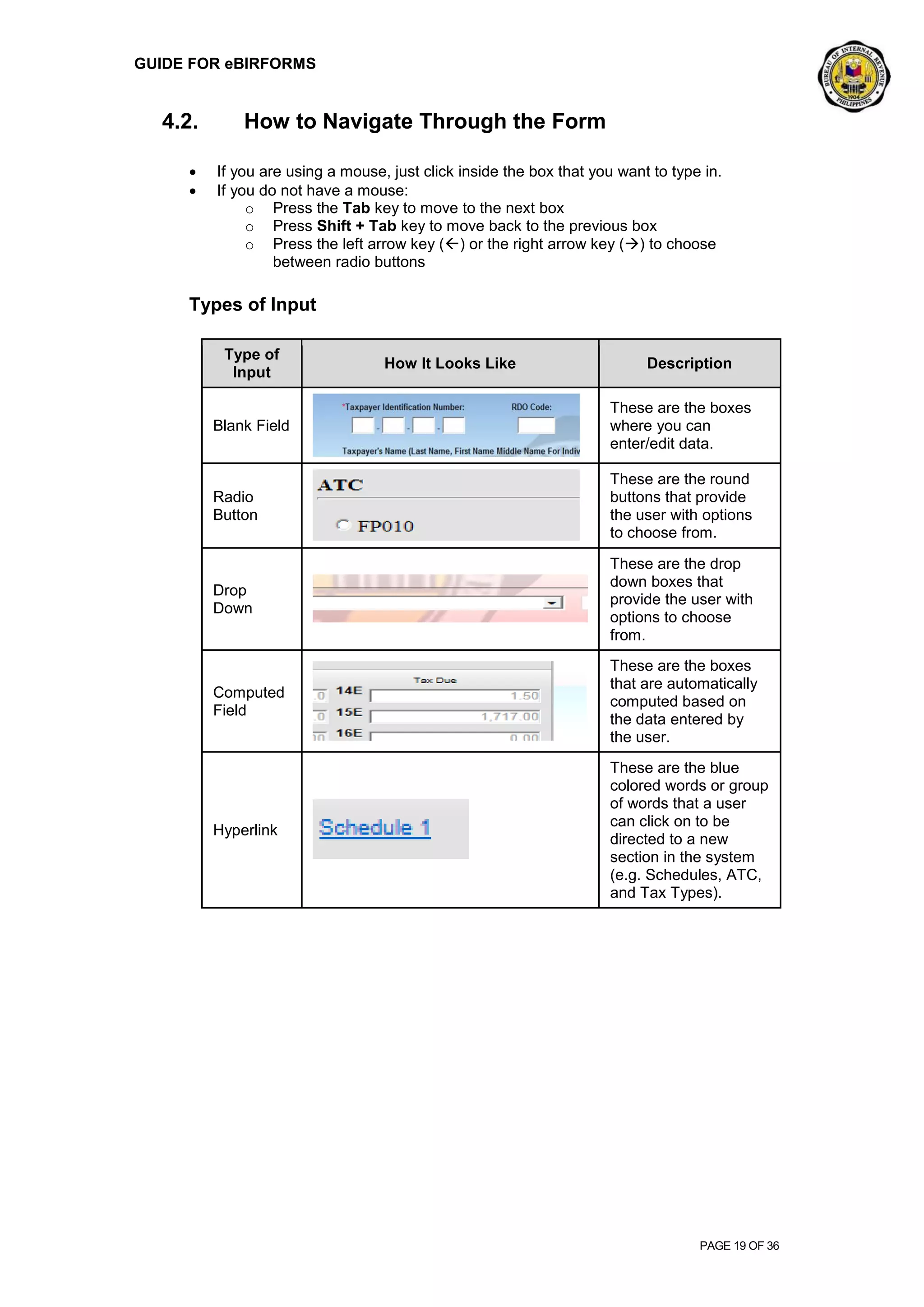 Job aid for the use of offline e bir forms package | PDF