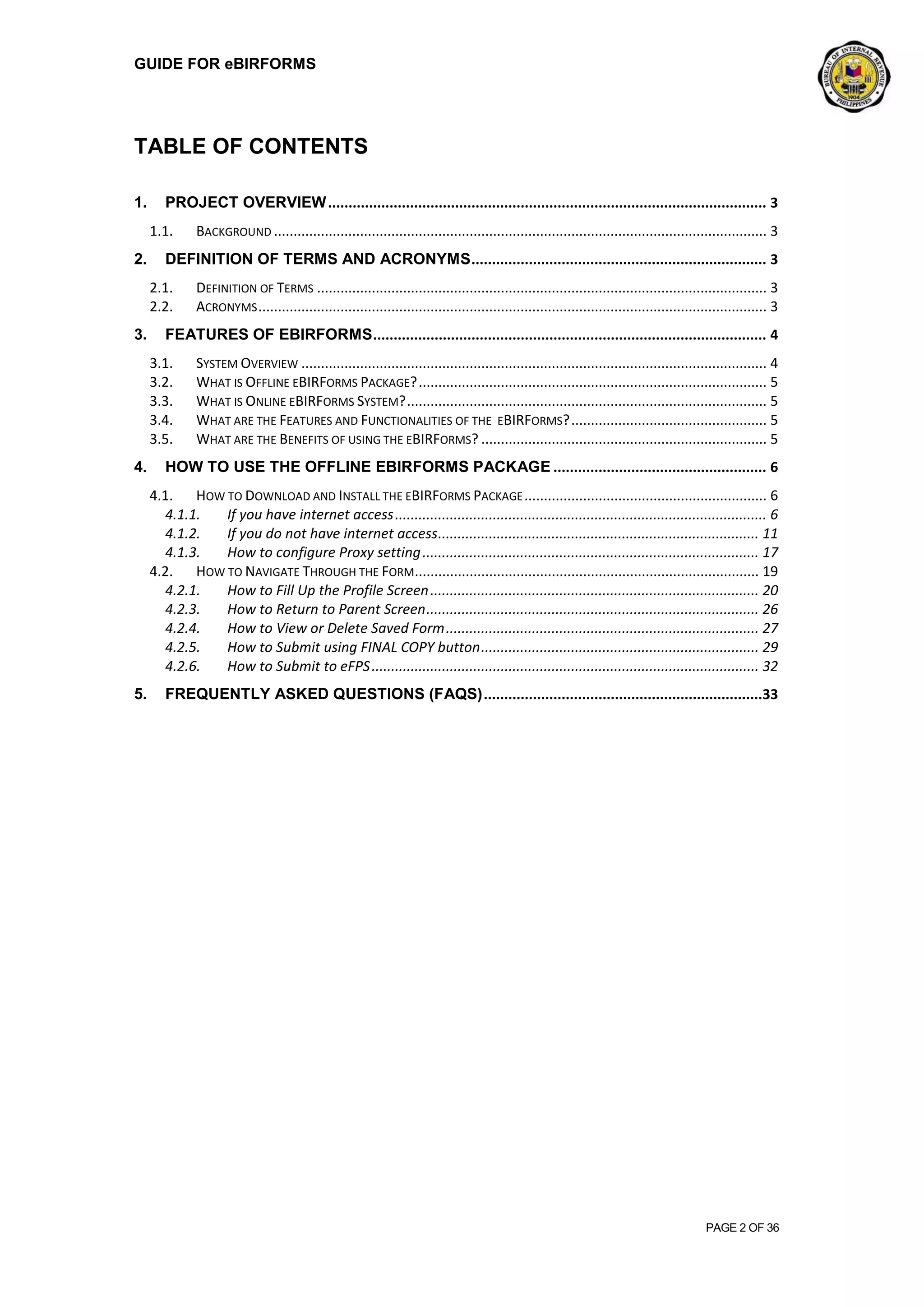 Job aid for the use of offline e bir forms package | PDF